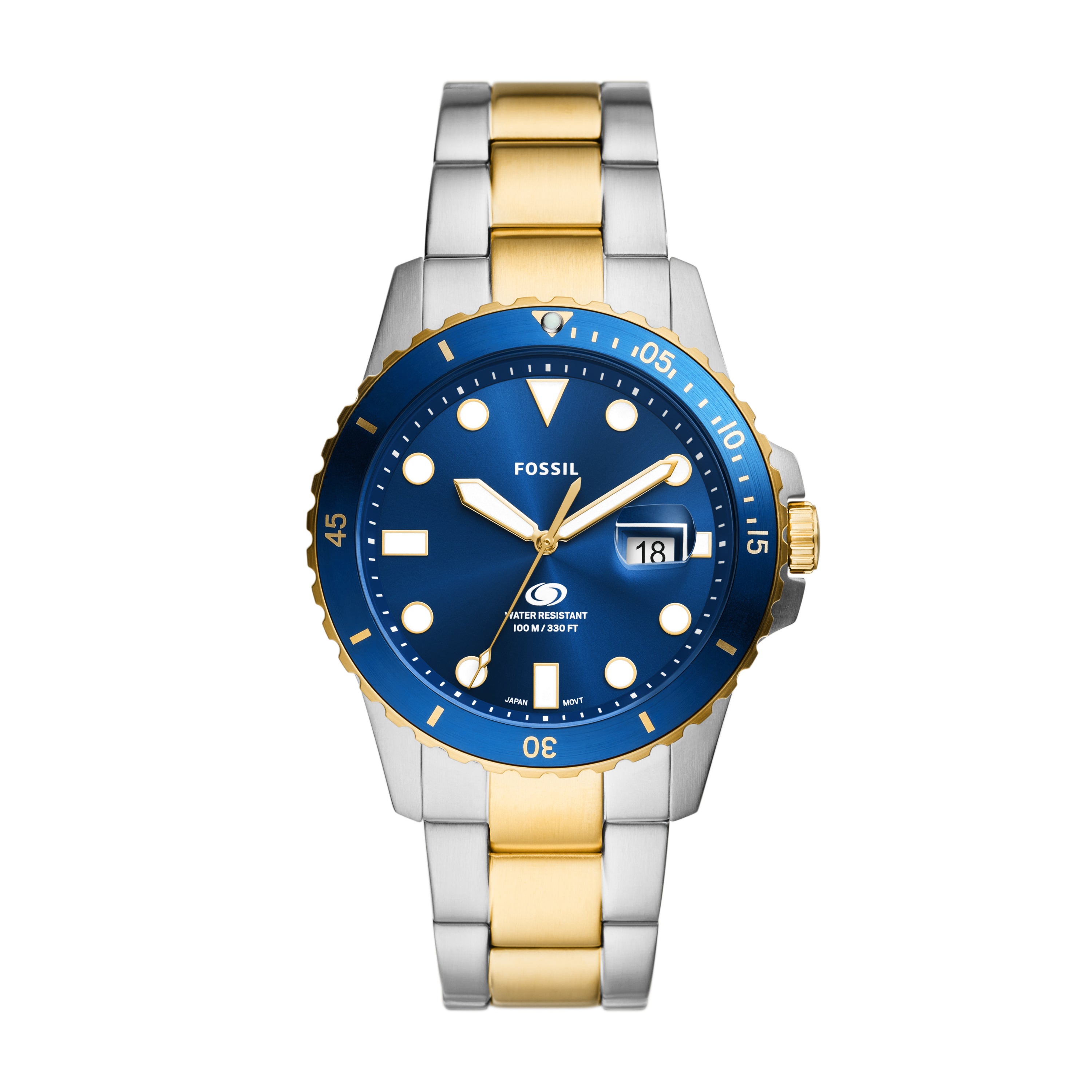 Fossil Blue Dive Three-Hand Date Two-Tone Stainless Steel Watch ...