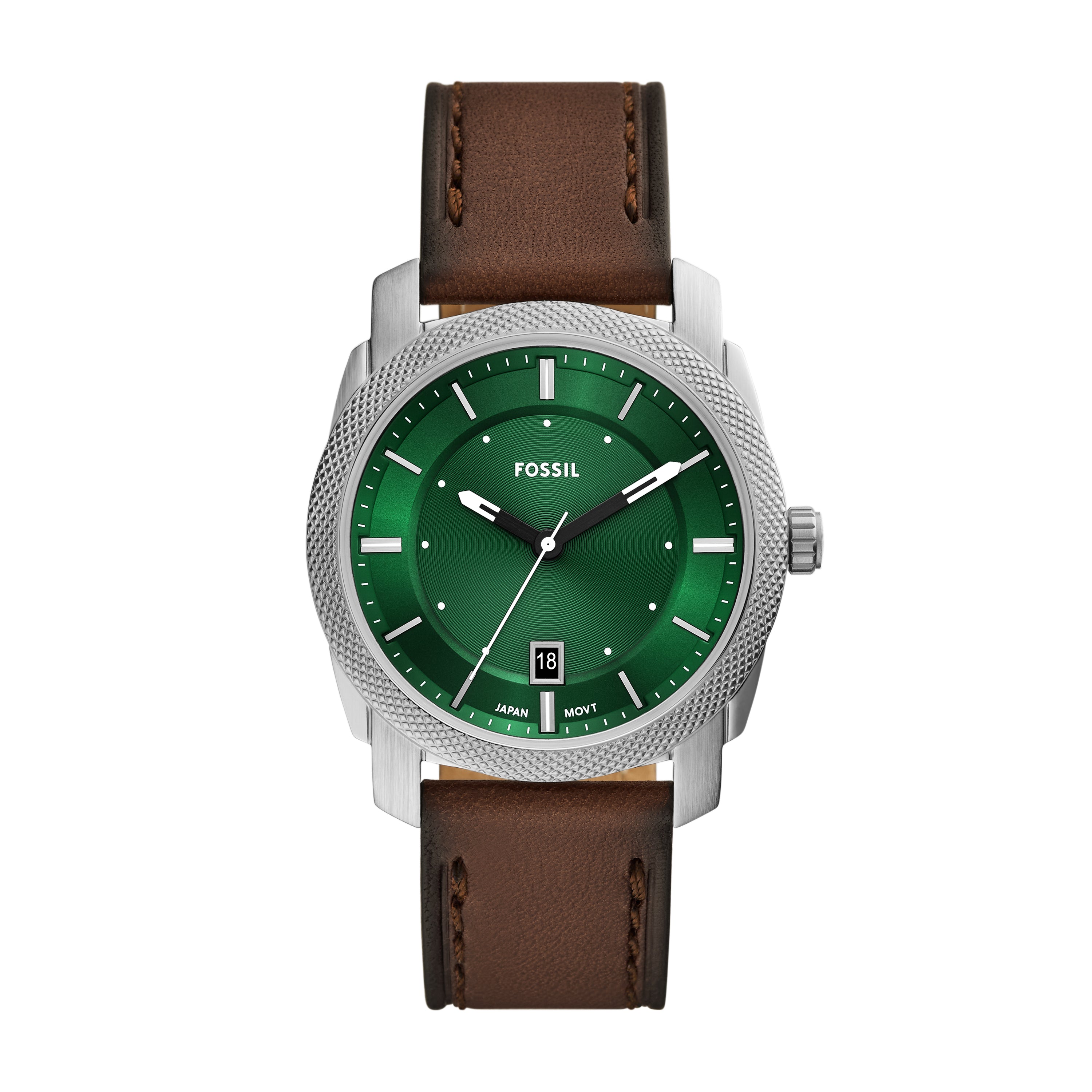 Machine Three-Hand Date Brown Leather Watch – Fossil Singapore