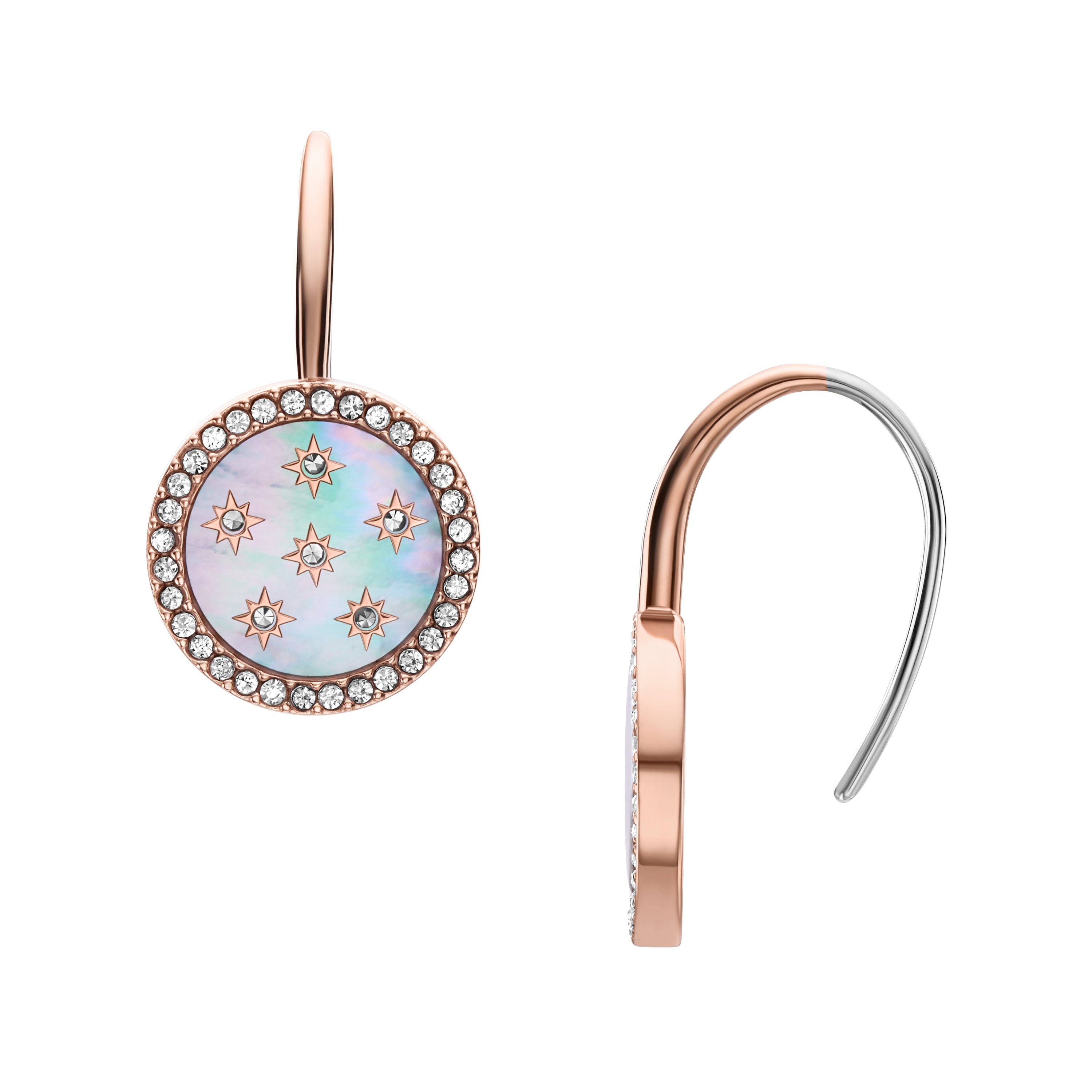 Merrit Classic Mother-of-Pearl Rose Gold-Tone Stainless Steel Drop Ear ...